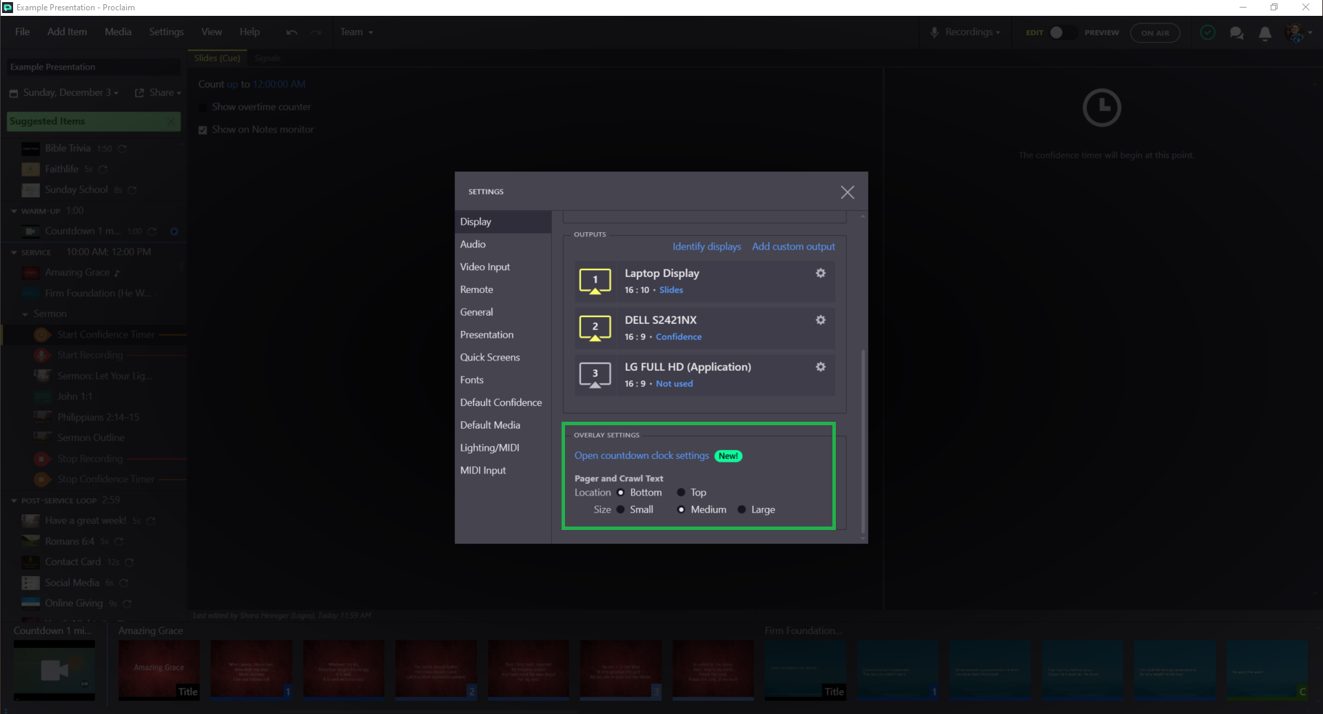On-Screen Messages and Countdown Clocks – Proclaim