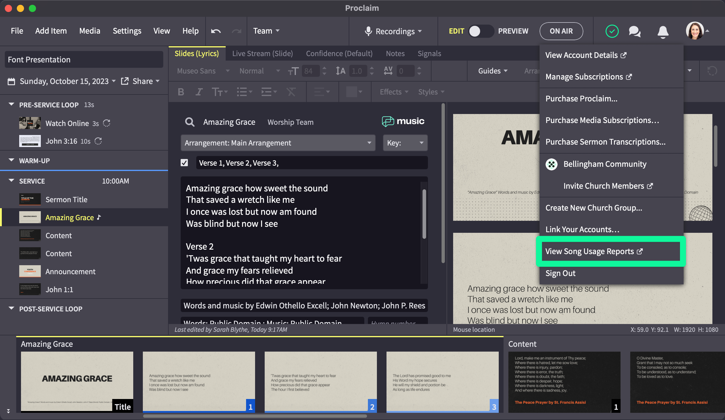 Song Reporting – Proclaim