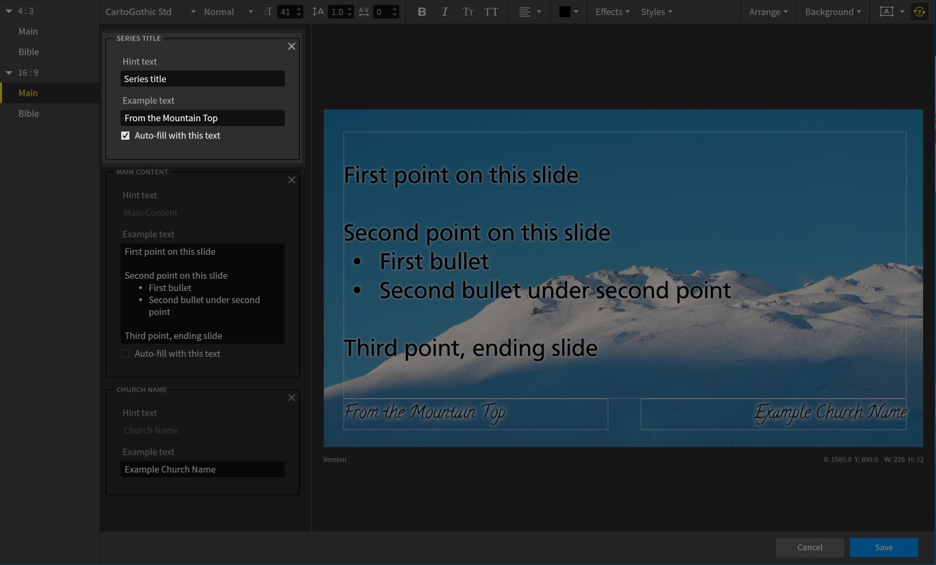 Working with text boxes in Smart Media Creator – Proclaim
